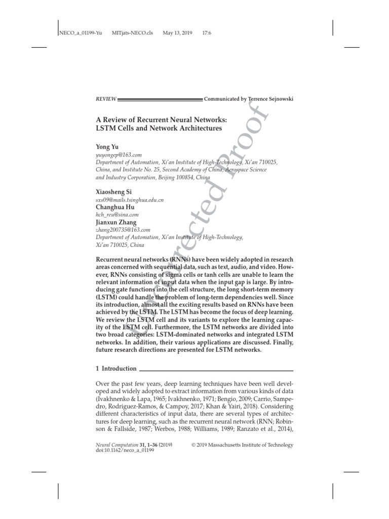 A Review of Recurrent Neural Networks - LSTM Cells and Network Architectures (Neural Computation ...