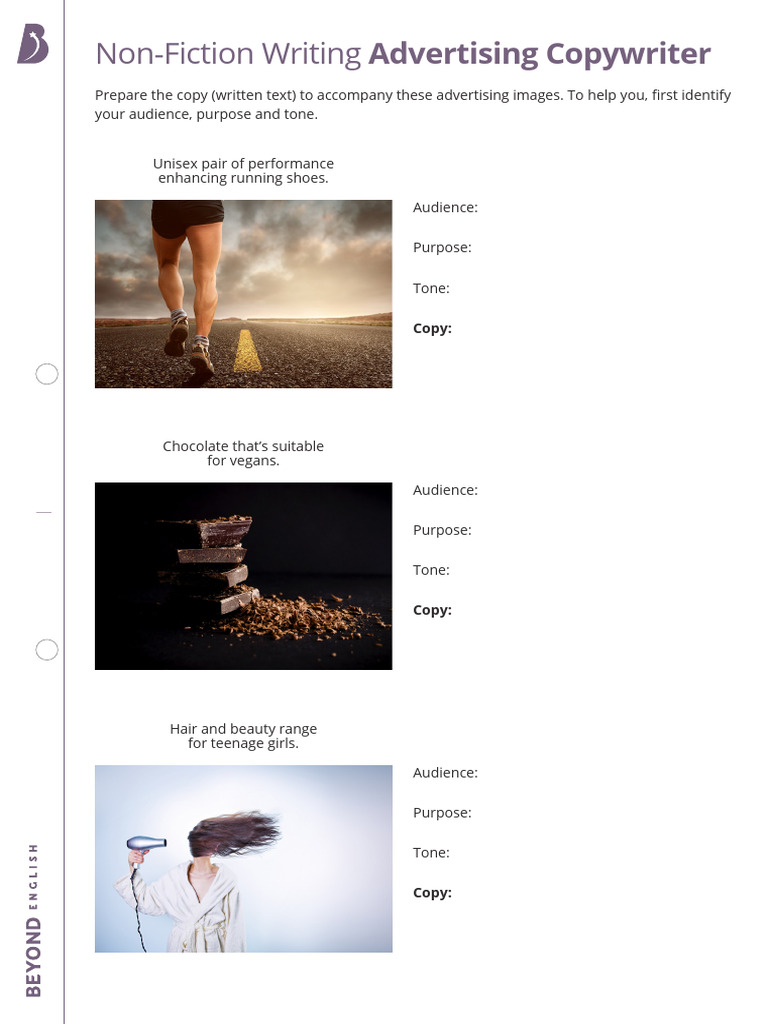 Advertising Copywriter Worksheet | PDF | Social Science | Art