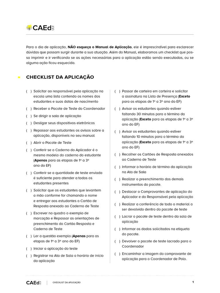 CAEd 2024 - Checklist Selo Aplicador | PDF