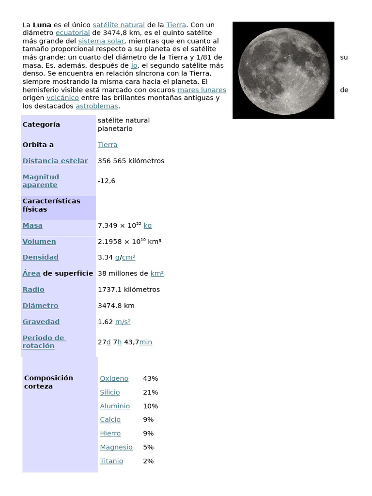 Características y Composición Lunar | PDF | Luna | Tierra