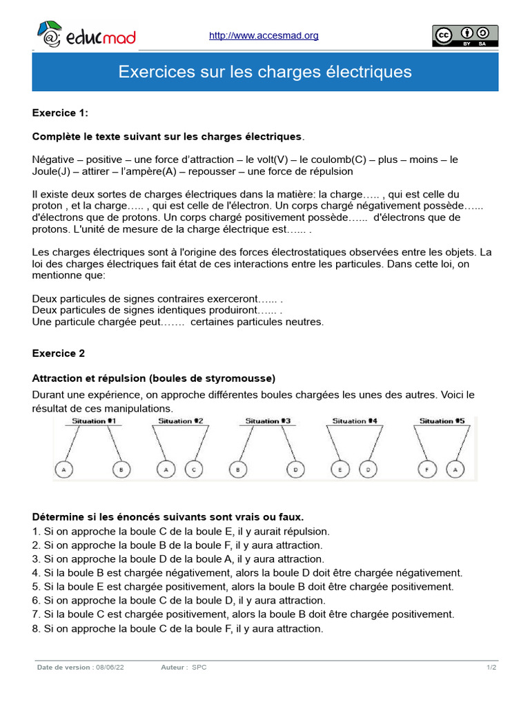 Exercices Sur Les Charges Électriques 1 | PDF | Charge électrique ...