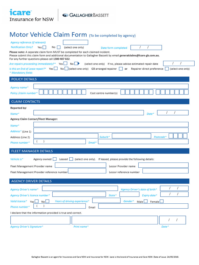 Motor-Vehicle-Claim-Form-May-2018 | PDF | Insurance | Taxes