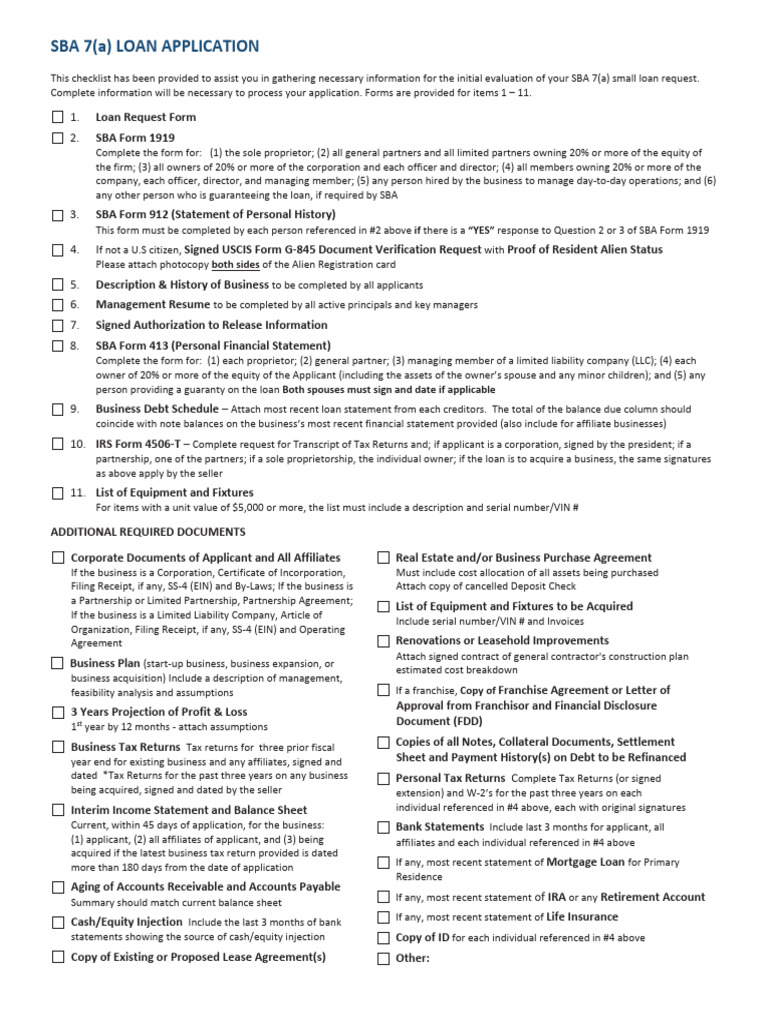 SBA 7 A Loan Application | PDF | Small Business Administration | Loans