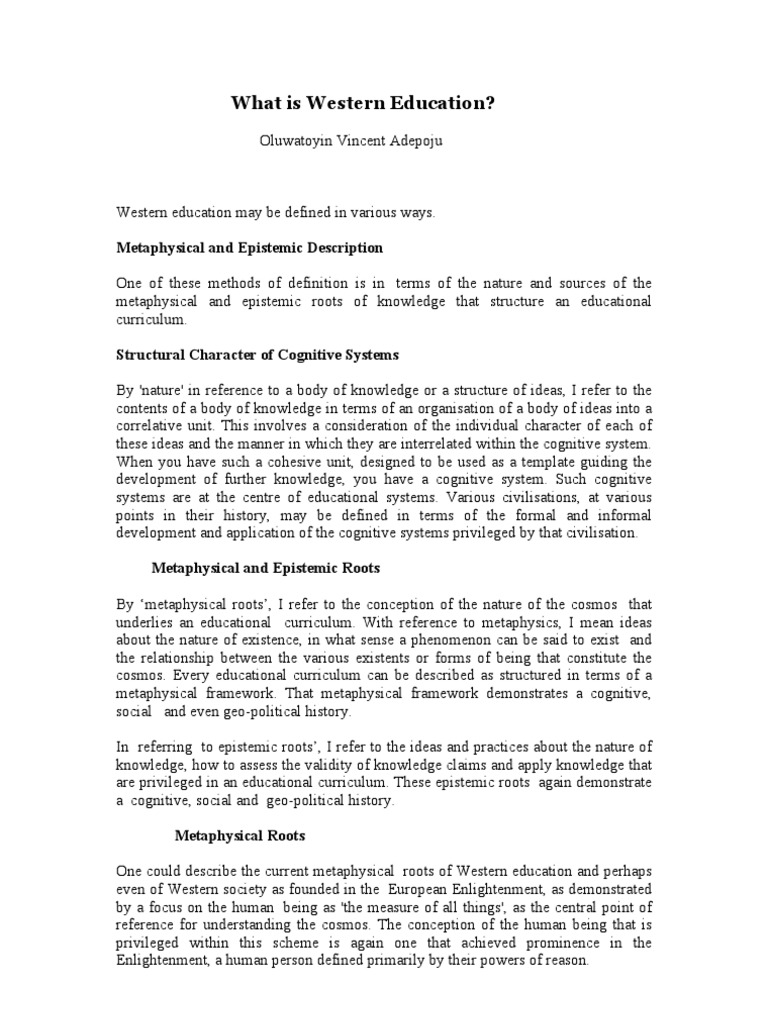 WHAT IS WESTERN EDUCATION? | Epistemology | Metaphysics