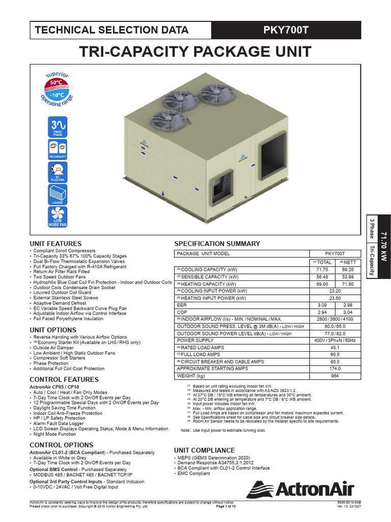 Actron Air PKY700T Model | PDF | Electrical Engineering | Mechanical ...