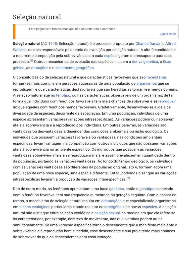 Seleção Natural - Wikipédia, A Enciclopédia Livre | PDF | Seleção ...