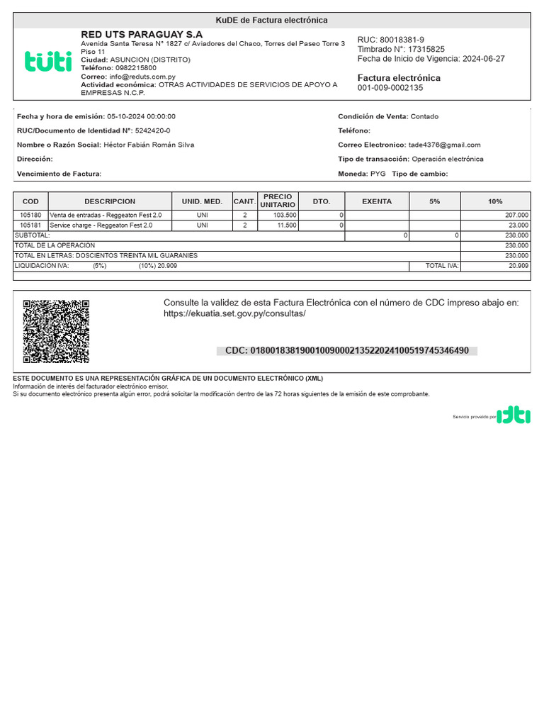 Factura Electrónica - Red UTS Paraguay | PDF | Industrias de servicio ...