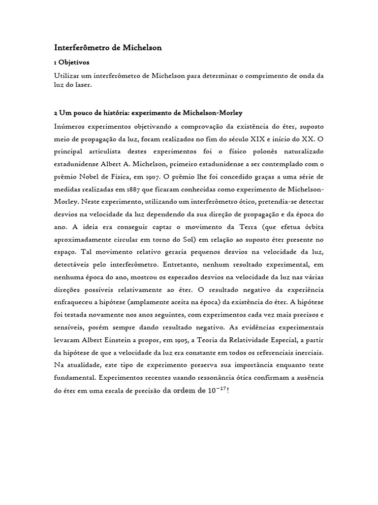 Interferômetro de Michelson | PDF | Interferometria | Física