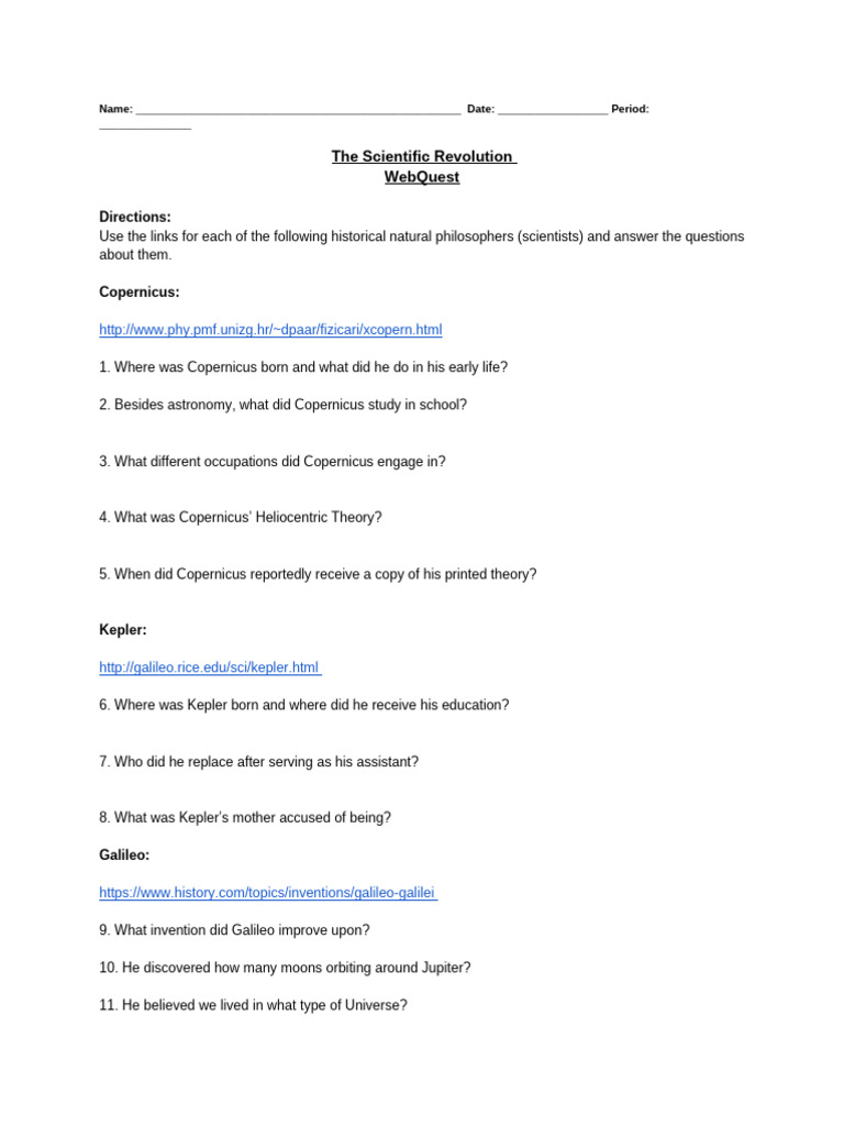 The Scientific Revolution WebQuest | PDF