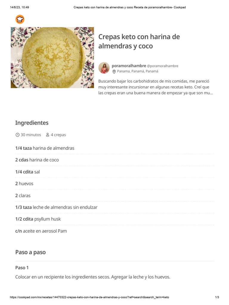Crepas Keto Con Harina de Almendras y Coco Receta de Poramoralhambre ...