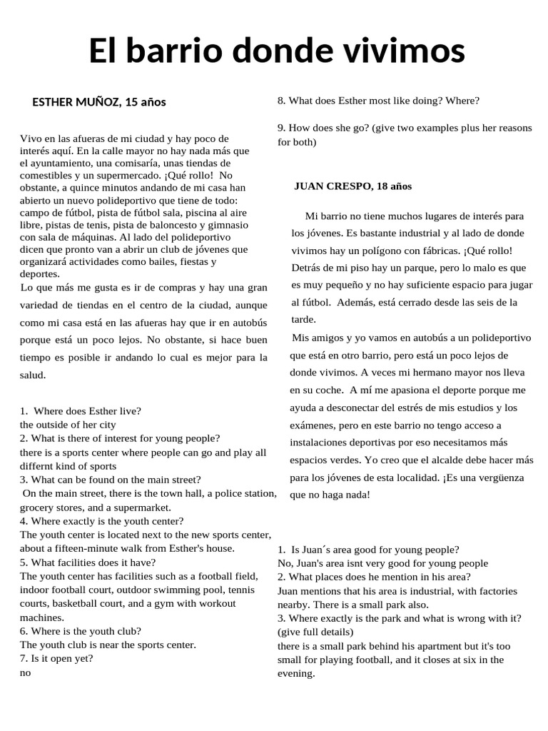Esther y Juan El Barrio Donde Vivimos | PDF