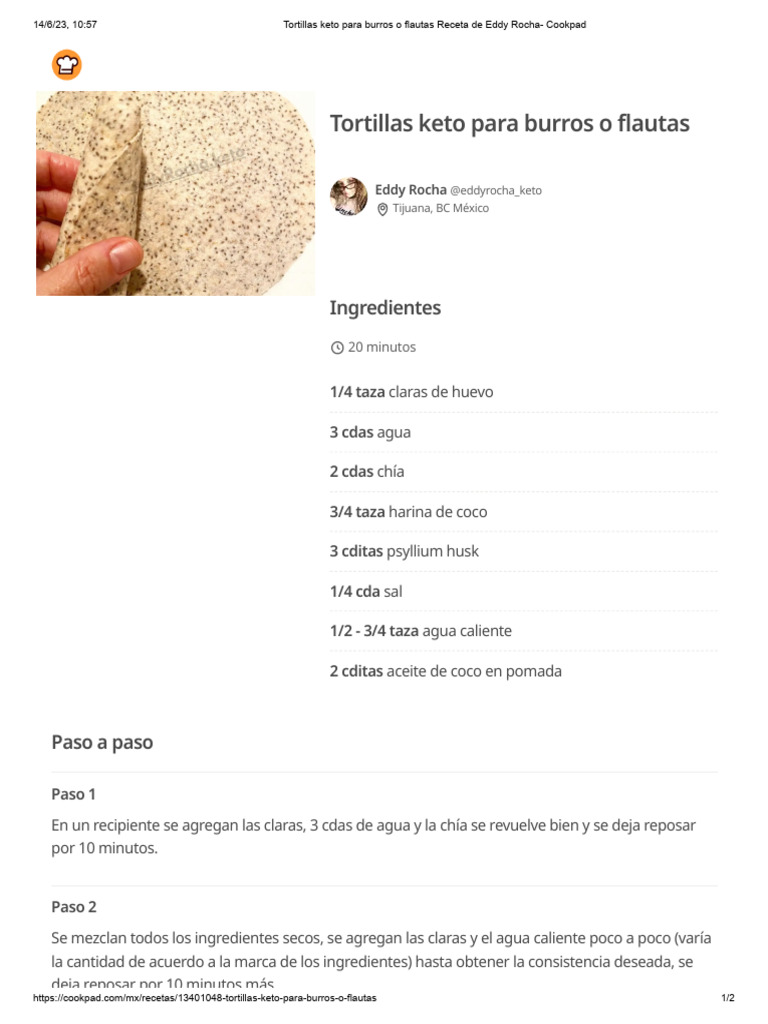 Tortillas Keto para Burros o Flautas Receta de Eddy Rocha - Cookpad ...