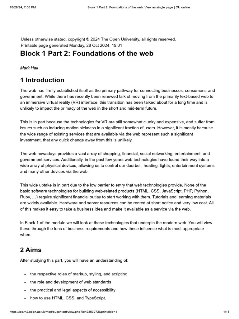 Block 1 Part 2 - Foundations of The Web - View As Single Page - OU ...