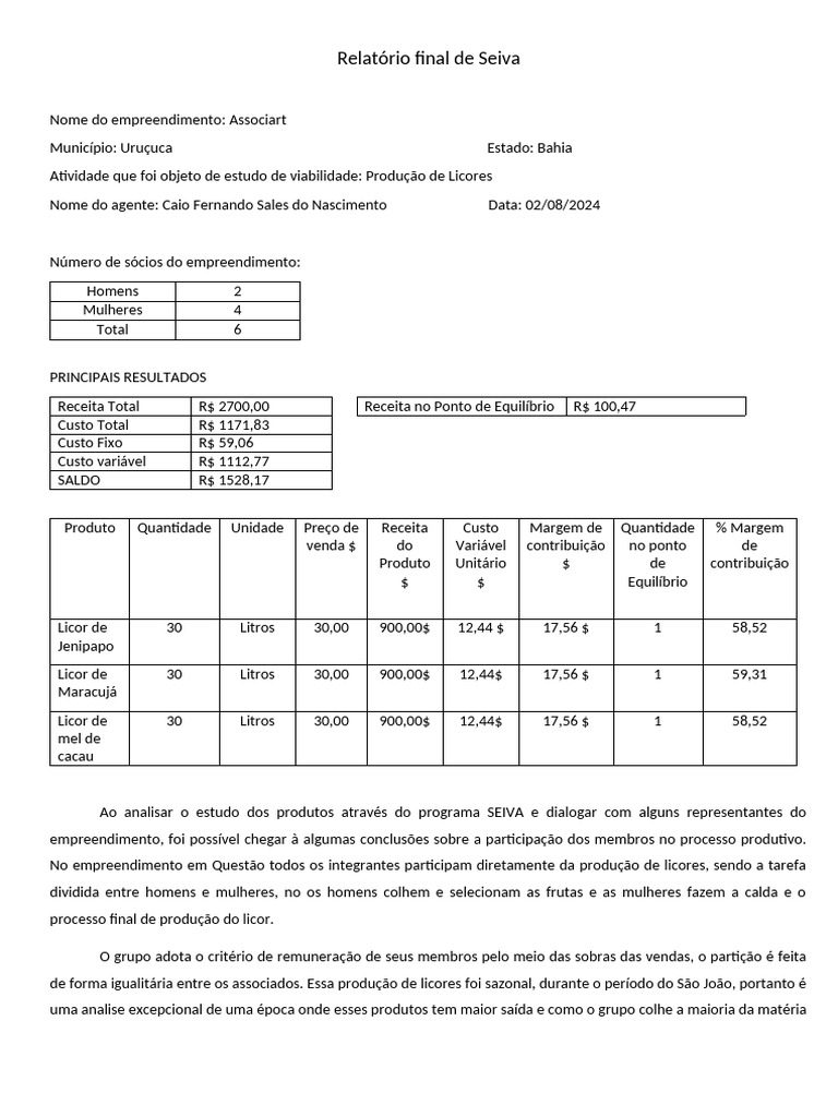Relatório final de Seiva | PDF | Despesa Relatório final de Seiva | PDF | Despesa