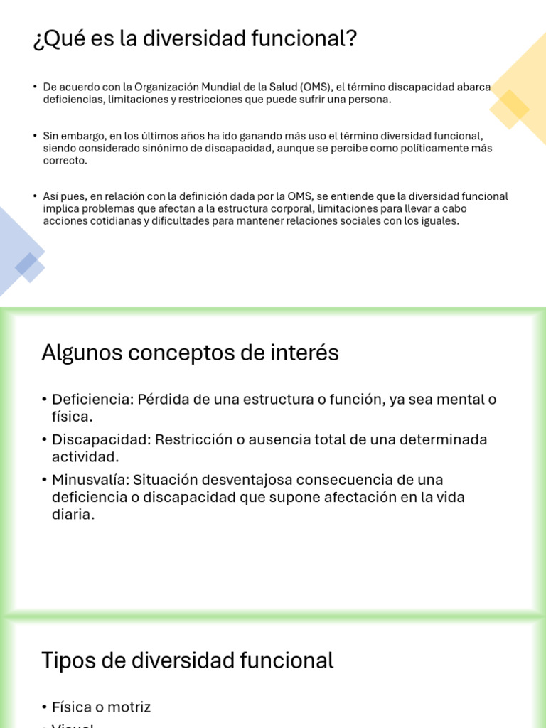 Presentación 2. Tipos de Diversidad Funcional | PDF | Invalidez | Discapacidad intelectual