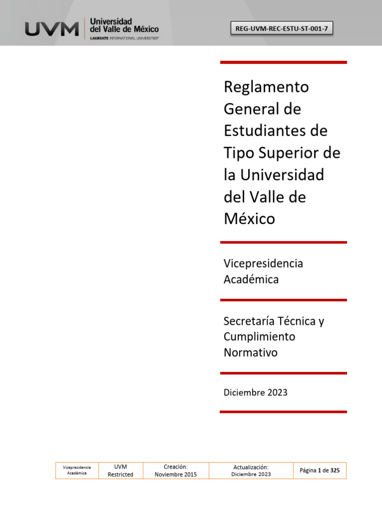Reglamento UVM | PDF | Plan de estudios | Evaluación