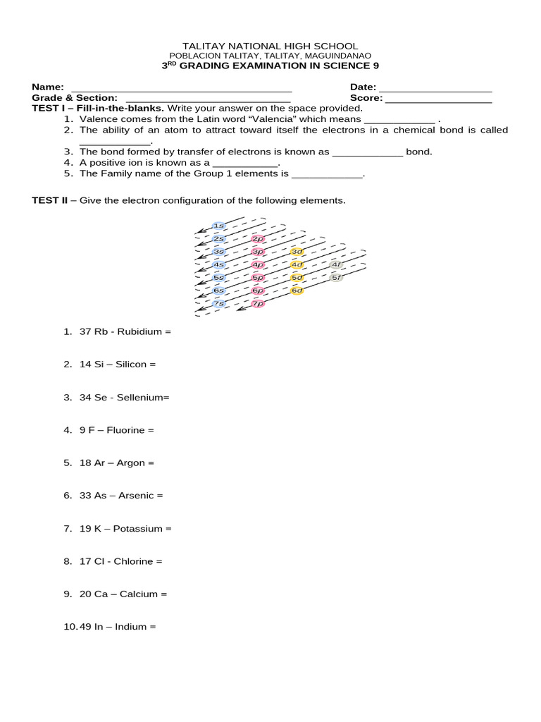 3rd grading Science 9 | PDF | Periodic Table | Metallic Elements