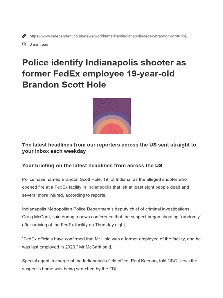 Police Identify Indianapolis Shooter As Former FedEx Employee 19-Year ...