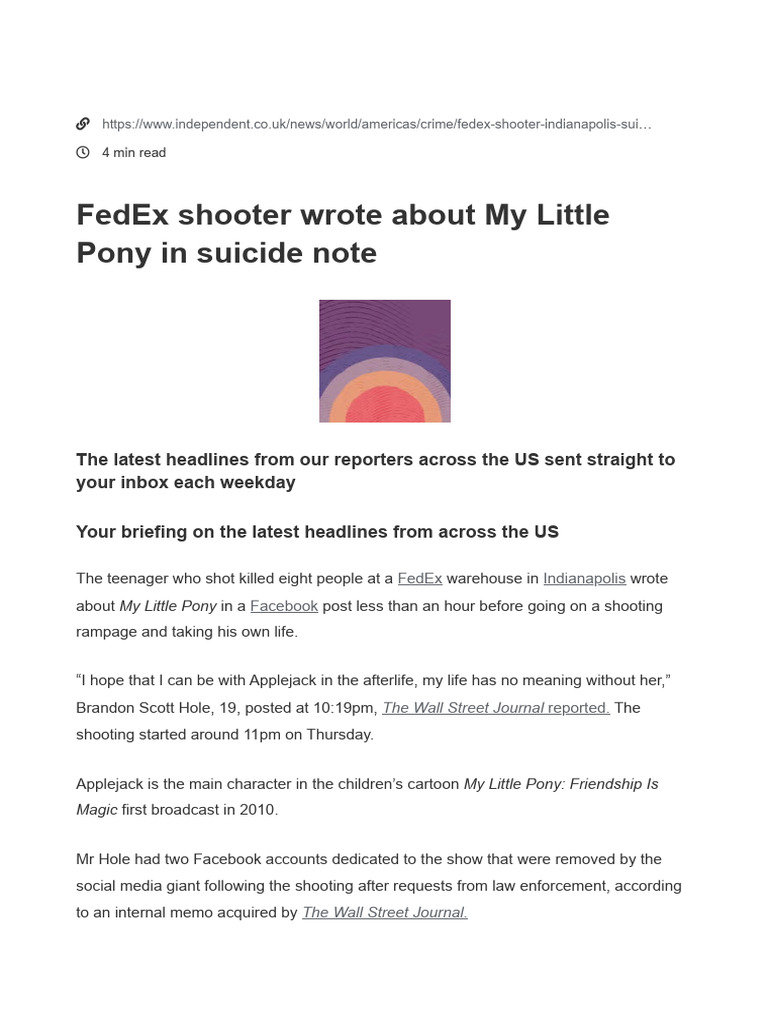 Indianapolis FedEx Shooter's My Little Pony Connection | PDF | Crimes ...