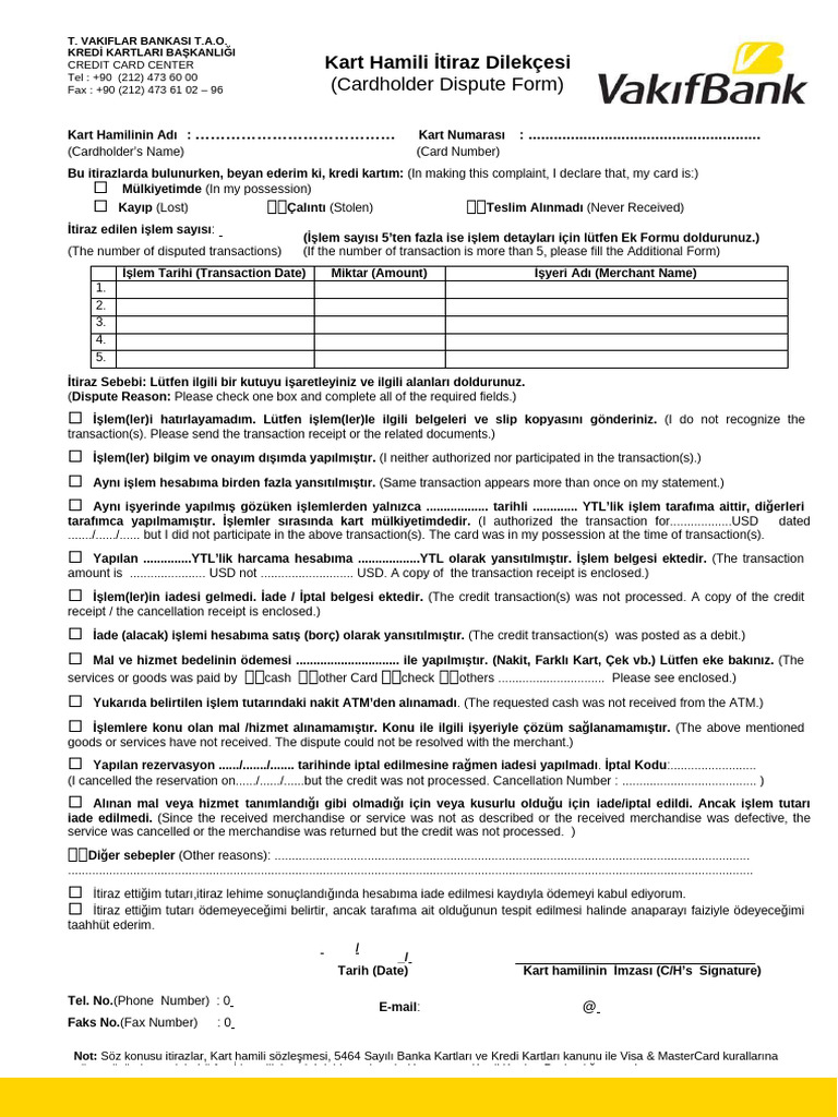 Vakifbank Harcama Itiraz Formu | PDF