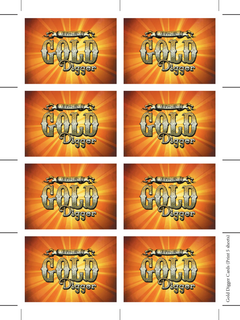 Gold Digger Cards Printable Sheets | PDF