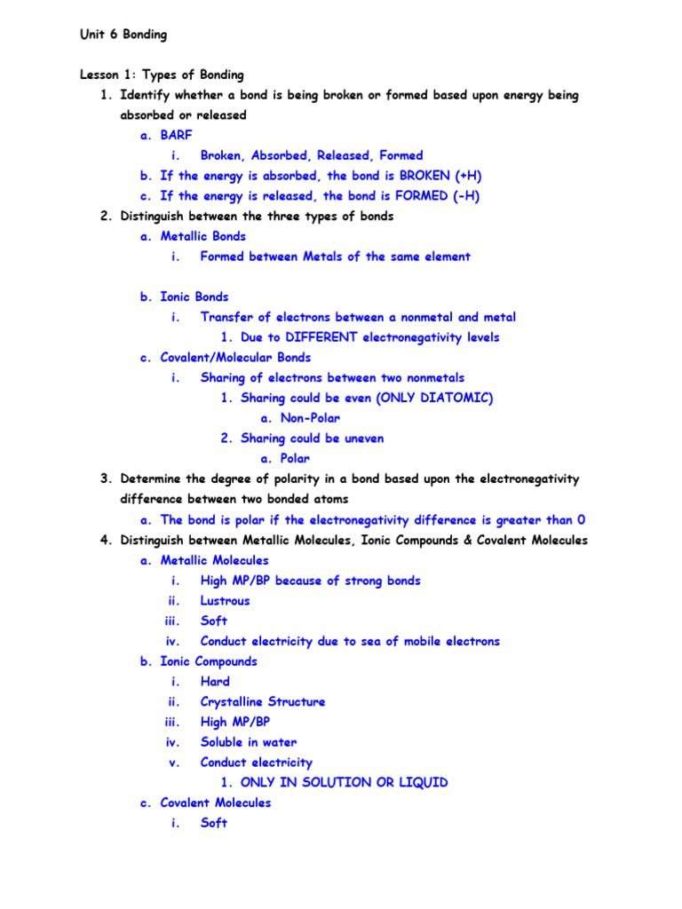 Unit 6 Bonding - Chemistry Review | PDF | Chemical Bond | Chemical ...