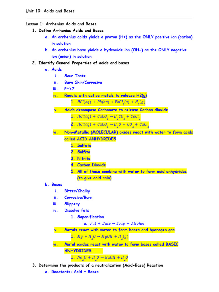 Unit 10_ Acids and Bases | PDF | Acid | Ph