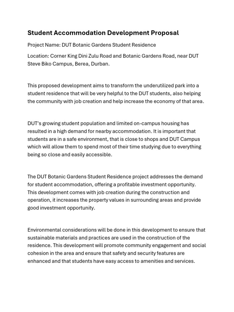 DUT Botanic Gardens Residence Proposal | PDF | Art