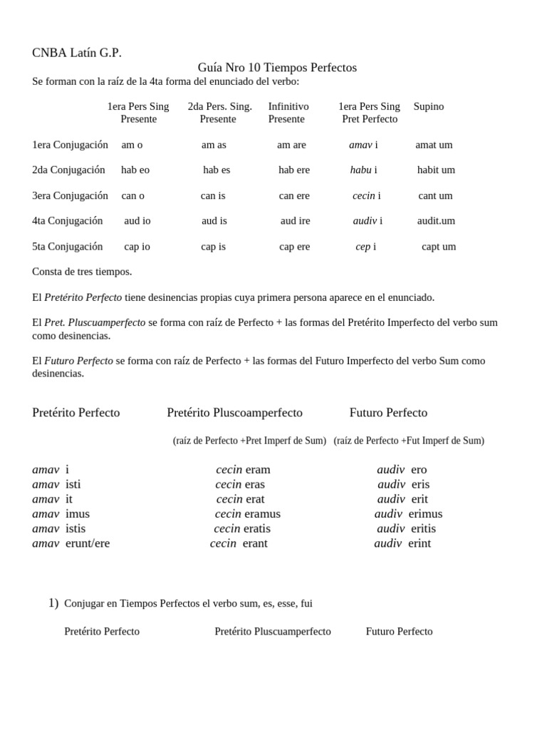Guía Nro 10 Tiempos Perfectos Latín | PDF