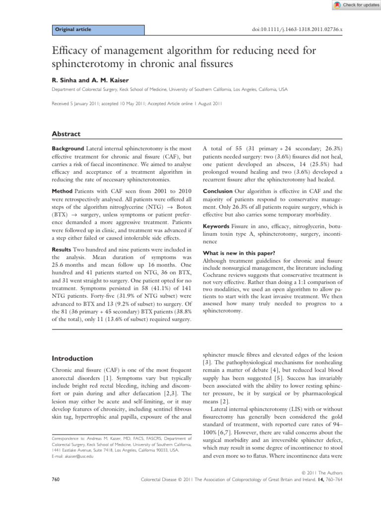 Colorectal Disease - 2011 - Sinha - Efficacy of Management Algorithm ...