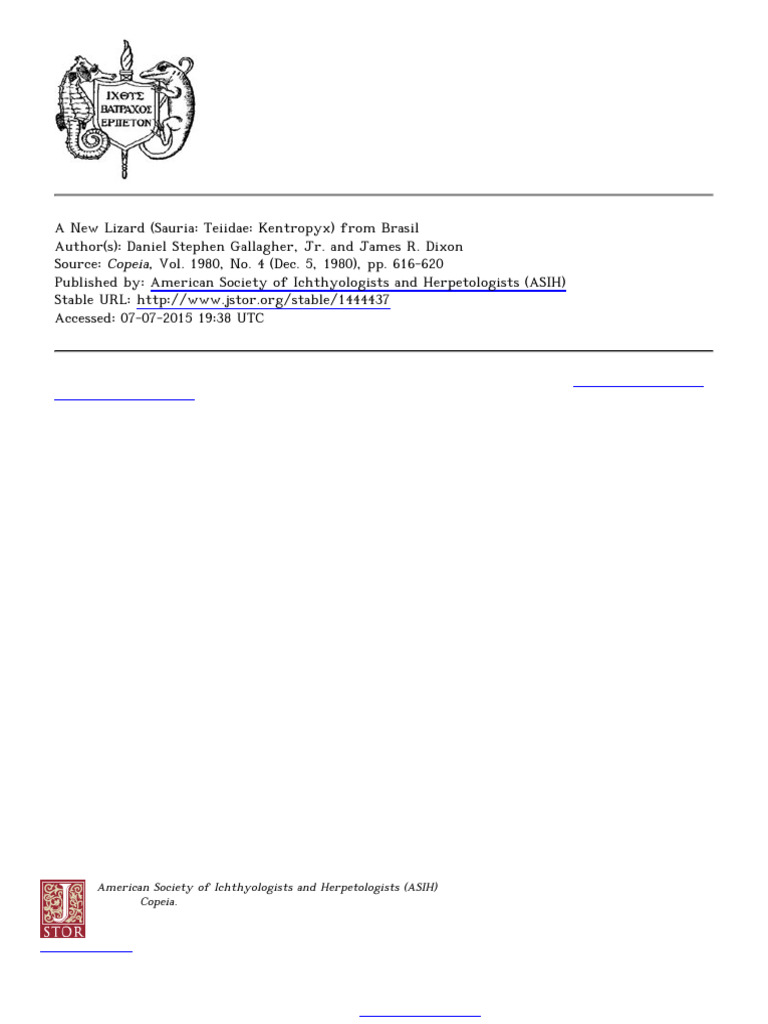 Gallagher Dixon 1980 Copeia | PDF | Anatomical Terms Of Location