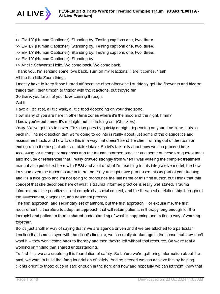 Transcript Emdr Parts Work PM | PDF | Psychological Trauma | Complex ...