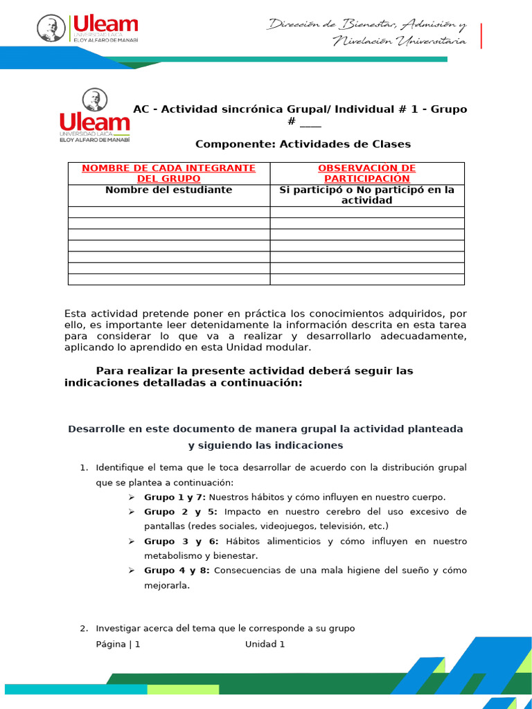 EV ActividadSincrónicoGrupal U1 | PDF | Moodle