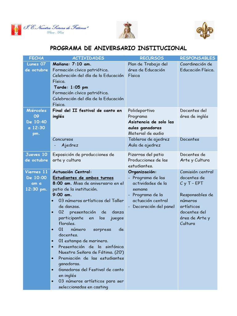 Programa de Aniversario Institucional 2024 | PDF