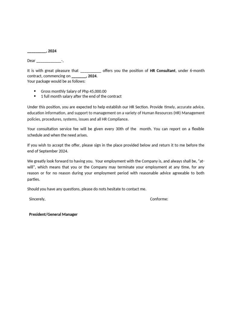 Job Offer HR Consultant | PDF | Career & Growth | Business
