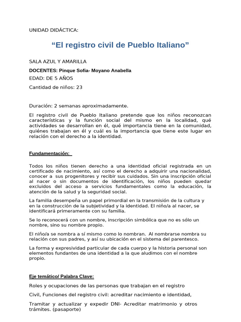 Registro Civil de Pueblo Italiano | PDF | Documento de identidad