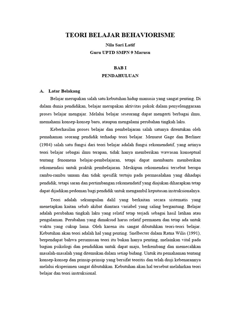 Teori Belajar Behaviorisme | PDF | Pengembangan Diri | Sains & Matematika