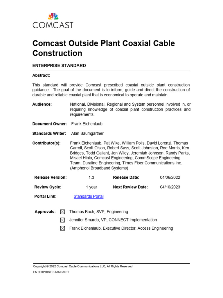 Comcast Standard | PDF | Coaxial Cable | Screw