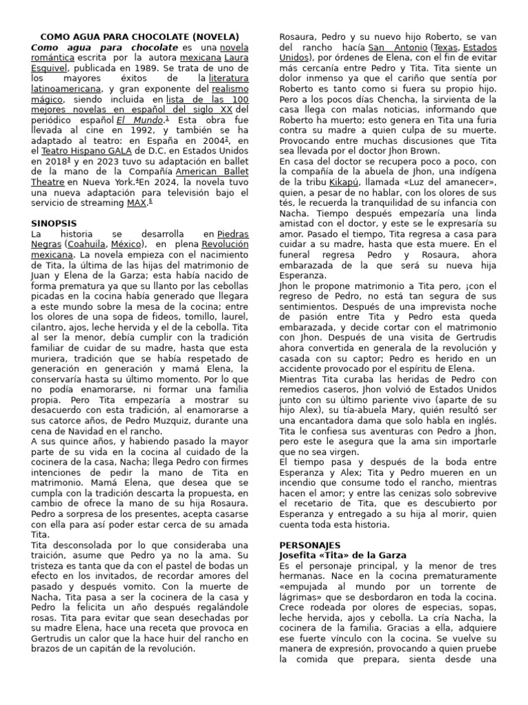 Análisis de "Como agua para chocolate" | PDF