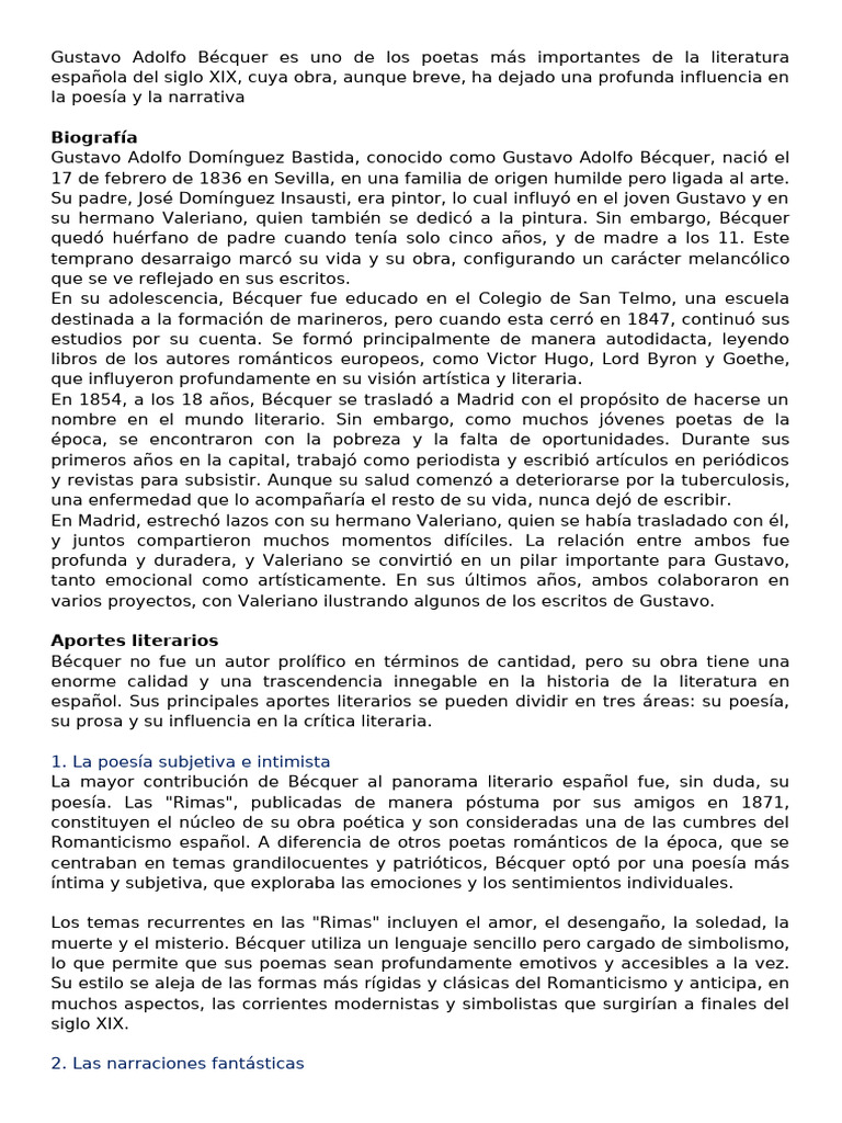 Gustavo Adolfo Becquer | PDF | Poesía | Romanticismo