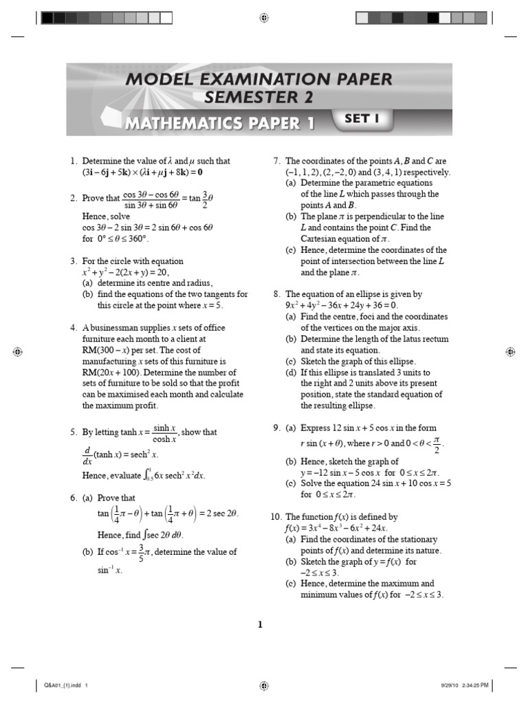 Matriculation Sample Paper 1 | PDF | Ellipse | Circle