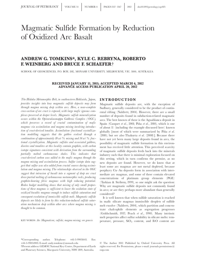 Tomkins 2012 | PDF | Igneous Rock | Magma