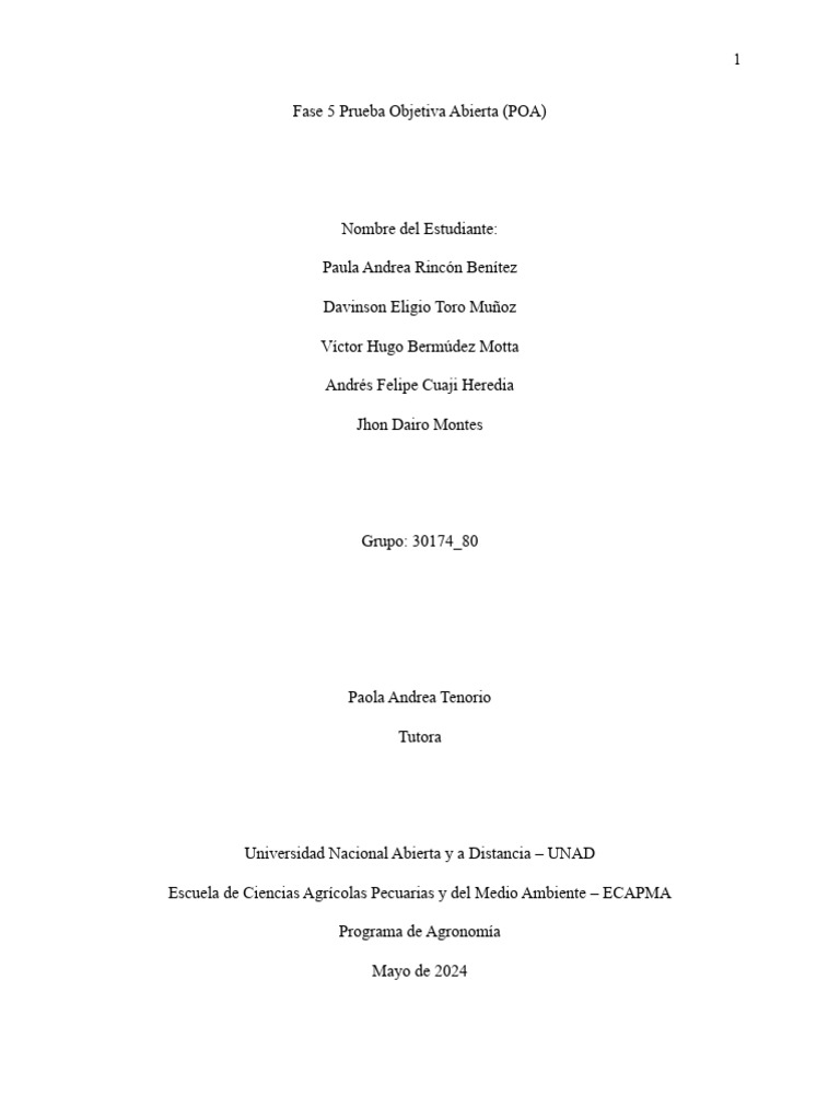 Fase 5 Prueba Objetiva Abierta (POA) | PDF | Agricultura | Campesino