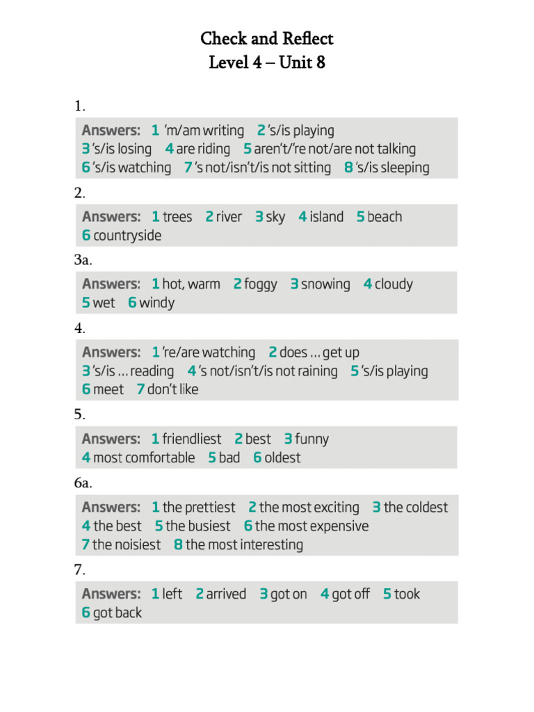 Check and Reflect - Level 4 - Unit 8 | PDF