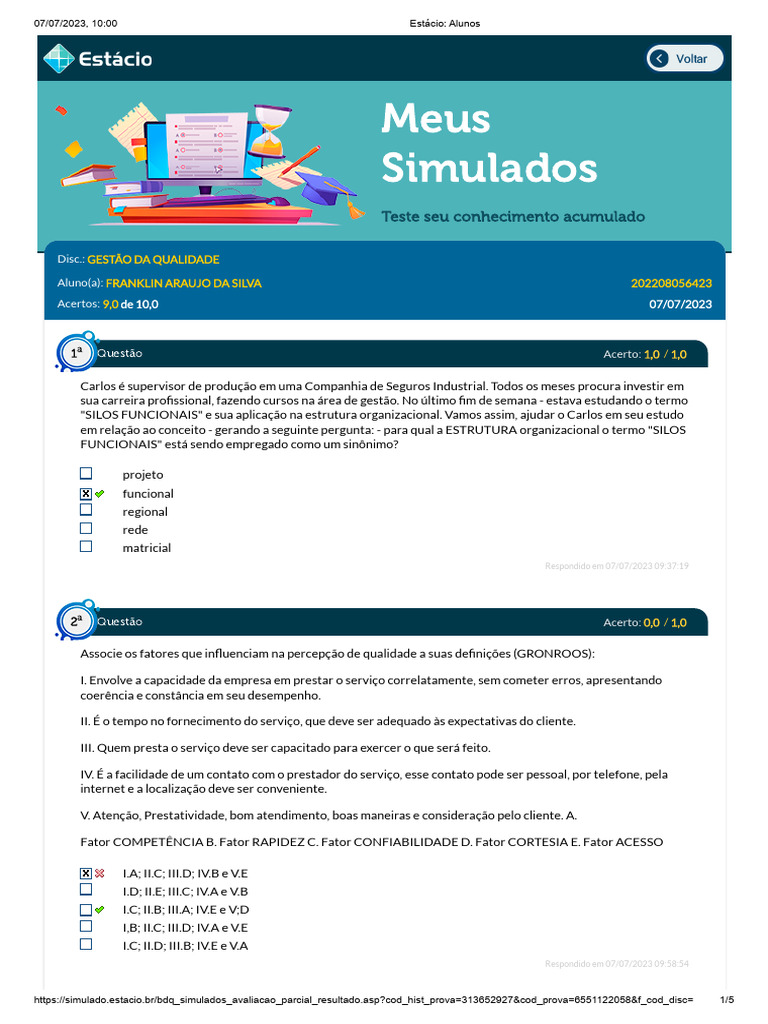 Prova de Gestão - Estácio | PDF | Qualidade (negócios) Prova de Gestão - Estácio | PDF | Qualidade (negócios)