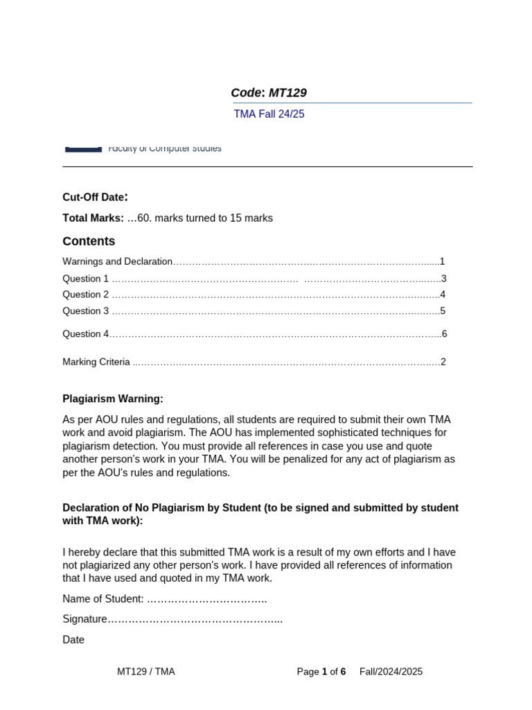 MT129 TMA Guidelines and Questions | PDF | Calculus | Mathematics