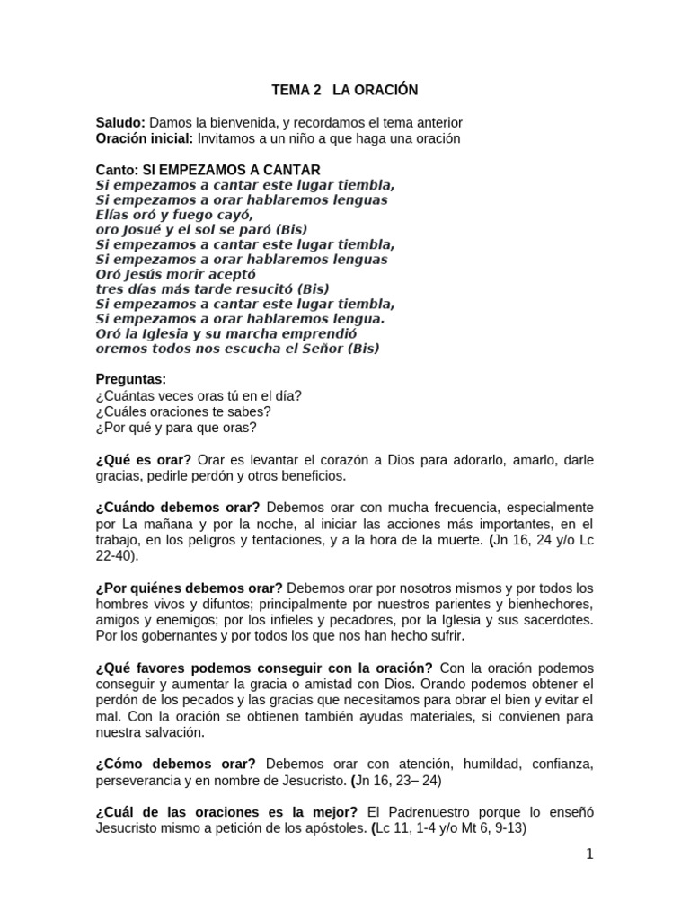 Tema 2 Catequesis La Oracion | PDF | Oración | orador del Señor