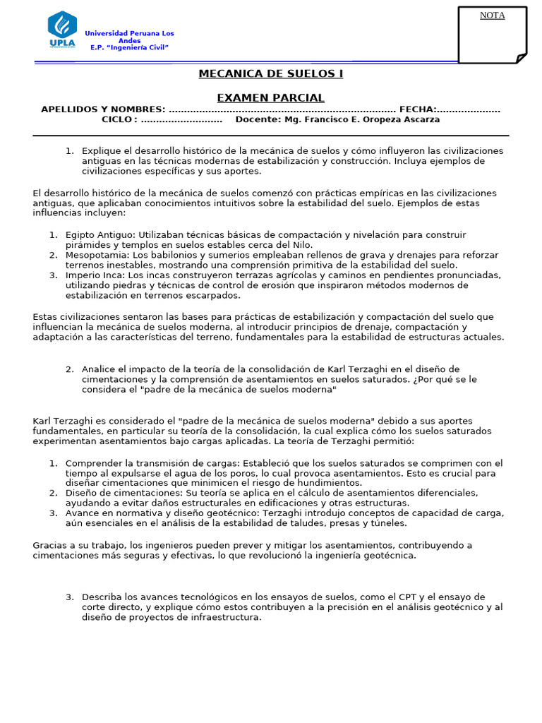 Solucionario Examen Parcial Suelos I | PDF | Fundación (Ingeniería) | Ingeniero civil
