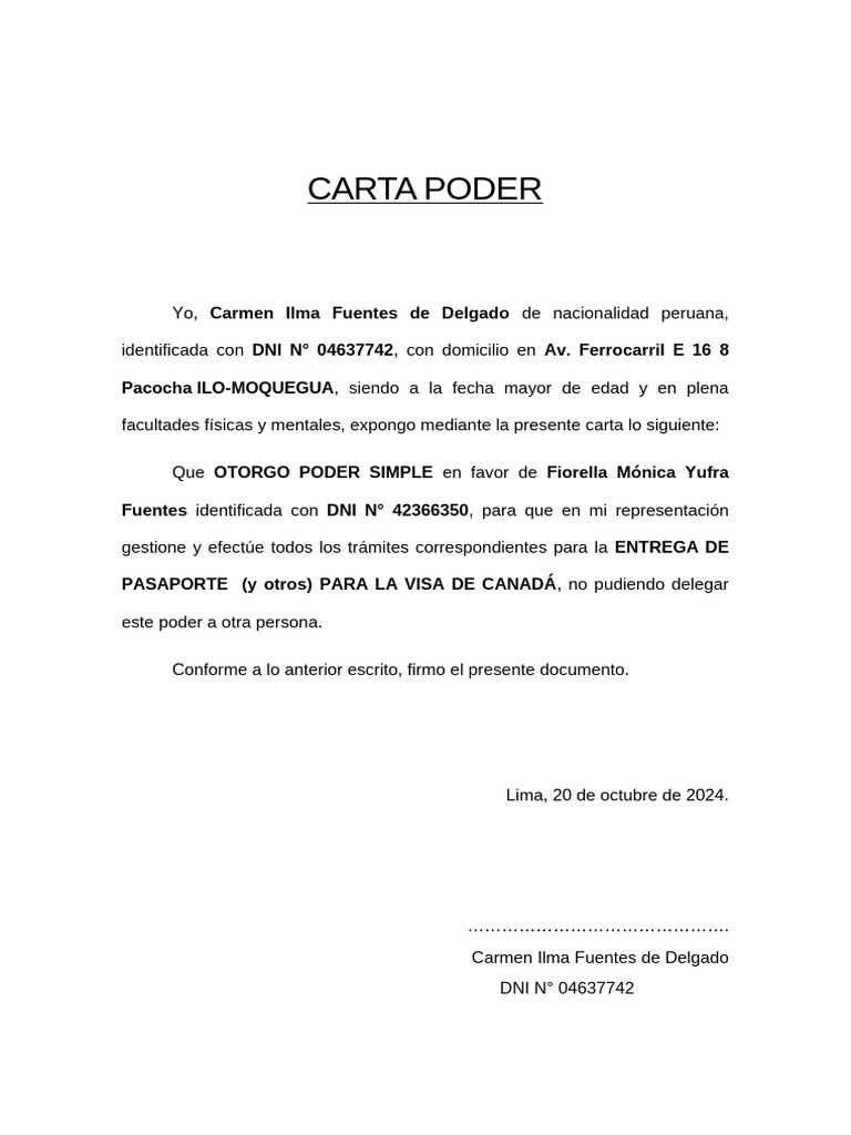 Carta Poder Simple Carmen | PDF