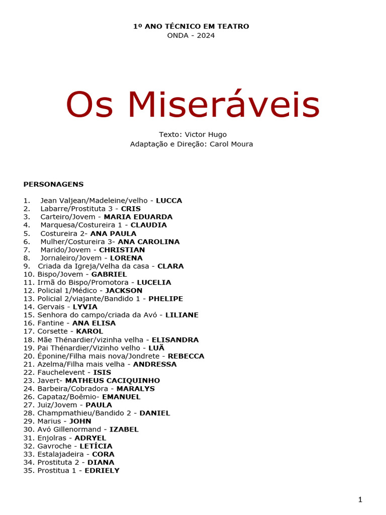 TEXTO OS MISERÁVEIS Adaptado | PDF | Cosette | Os Miseráveis